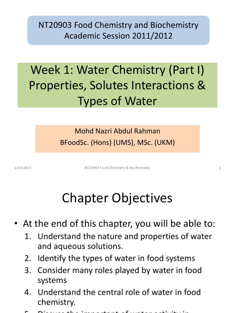 Week 1 H2O Properties, Solutes Interactions & Types of H2O | PDF ...