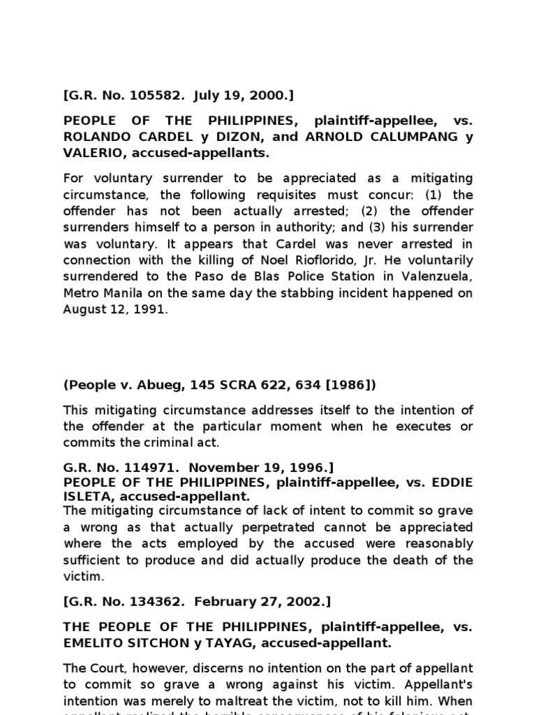 Voluntary Surrender and Lack of Intent To Comit | PDF | Mitigating ...