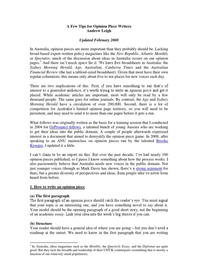 Opinion Piece Writing | PDF | Essays | Newspapers