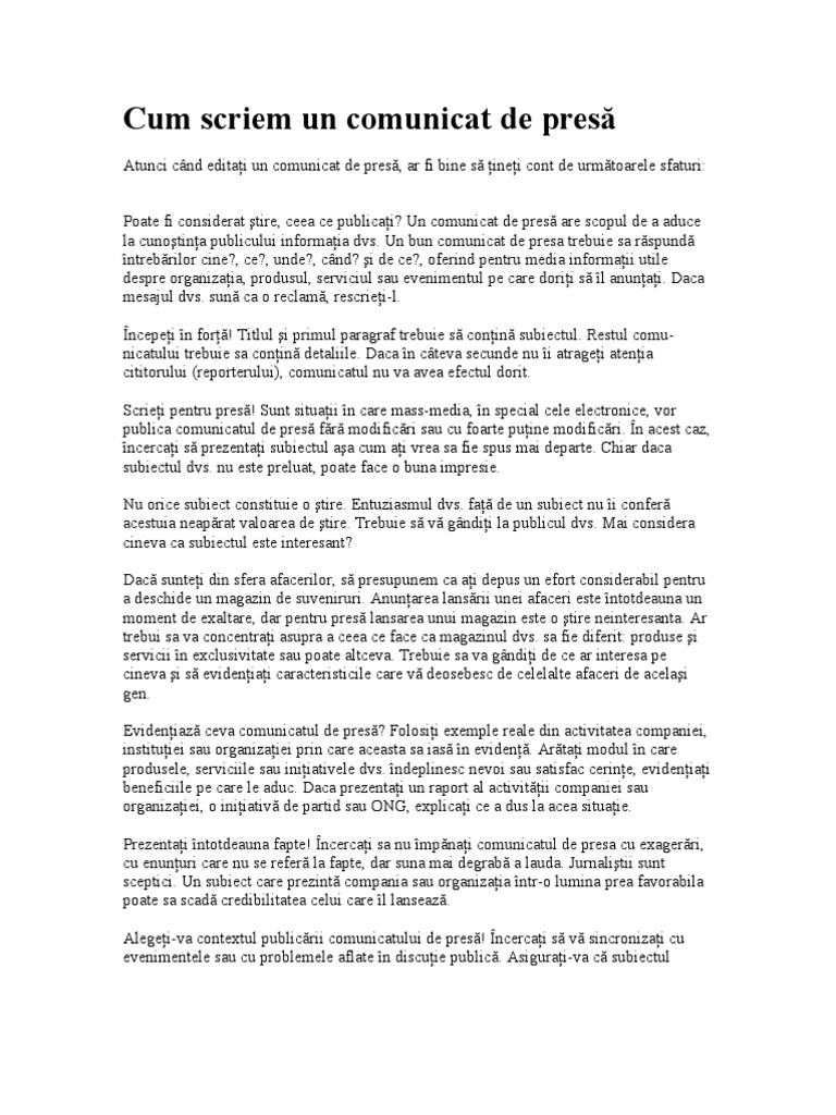 Comunicat de Presa | PDF