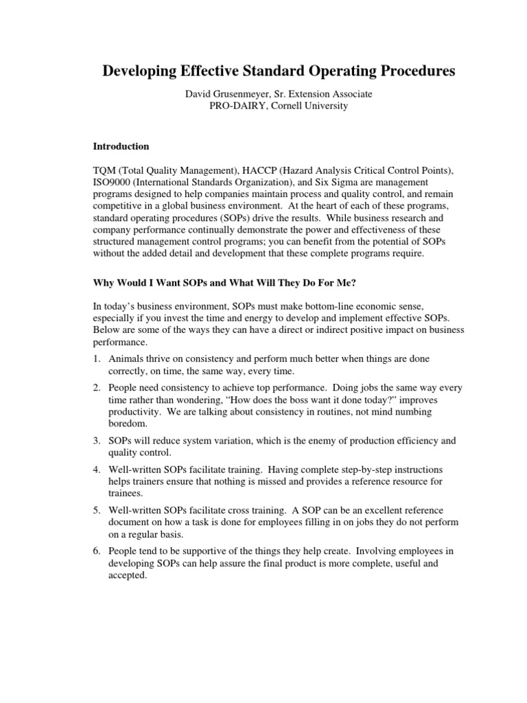 Developing Effective SOPs for Operations | PDF | Calf | Hazard Analysis ...