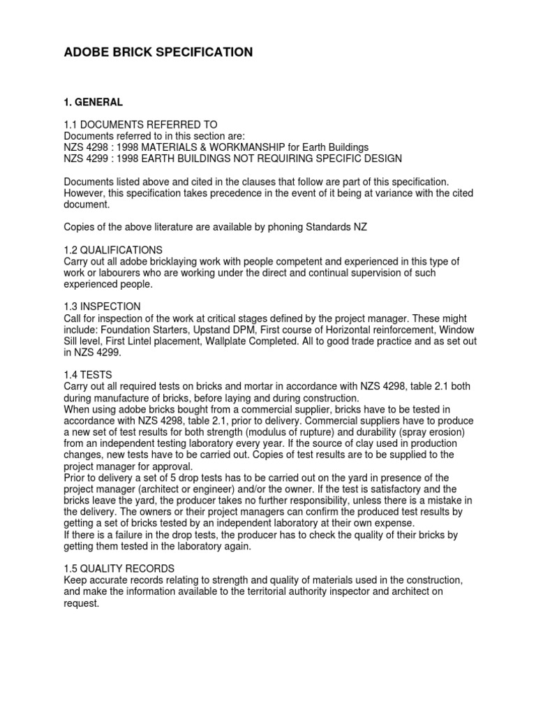 Adobe Brick Specification | PDF | Brick | Framing (Construction)