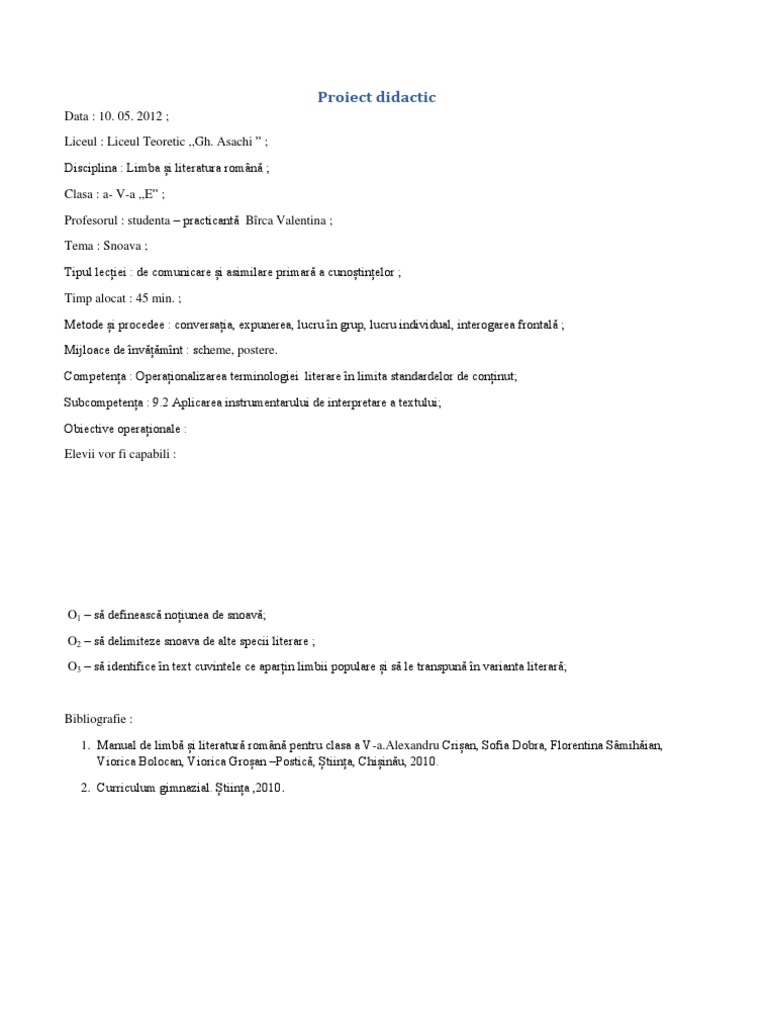 Proiect Didactic | PDF