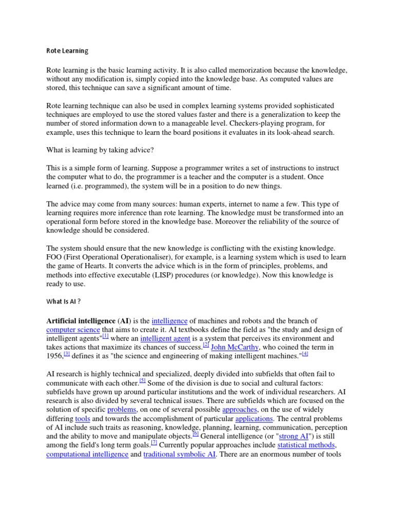 Rote Learning | PDF | Artificial Intelligence | Intelligence (AI ...
