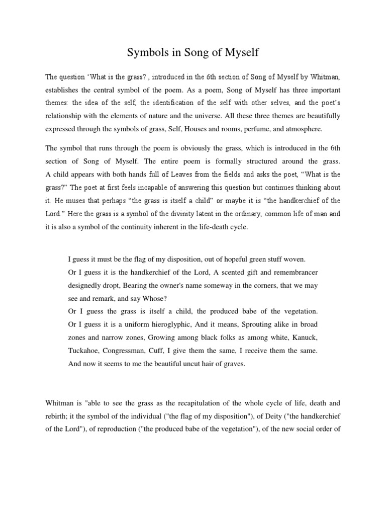 Symbols in Song of Myself | PDF | Self | Poetry