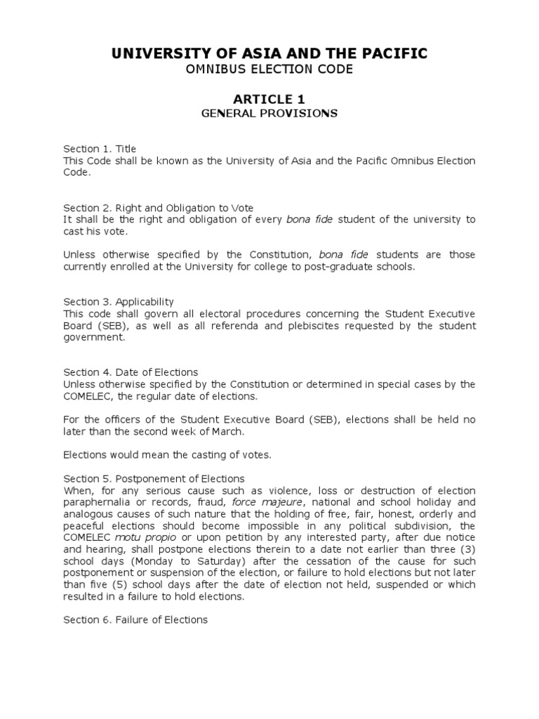 Omnibus Election Code | PDF | Ratification | Commission On Elections ...