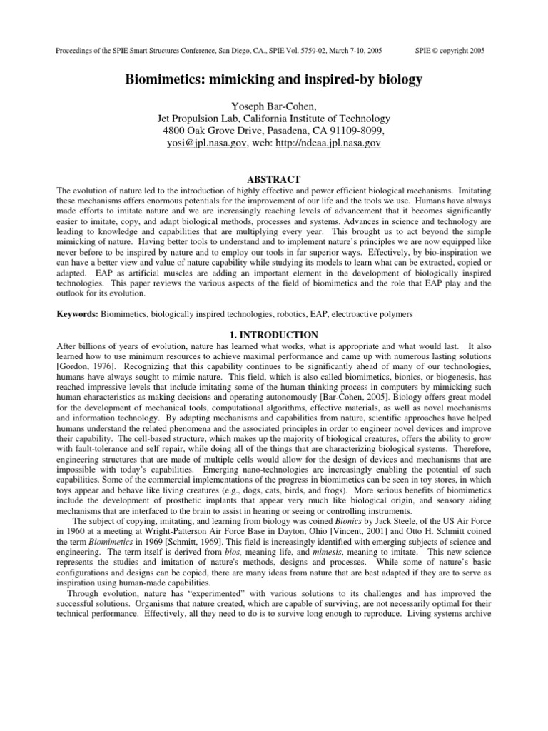 Biomimetics: Mimicking and Inspired-By Biology | PDF | Artificial ...