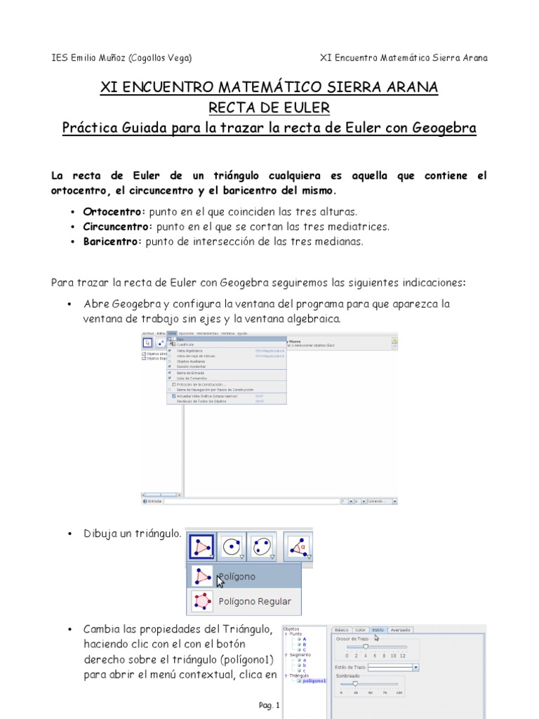 Practica Guiada para Trazar La Recta de Euler Con Geogebra | PDF | Triángulo | Matemática Elemental