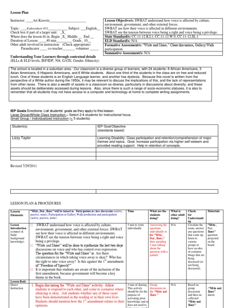 3 Fahrenheit 451 Lesson Plan | PDF | Individualized Education Program ...