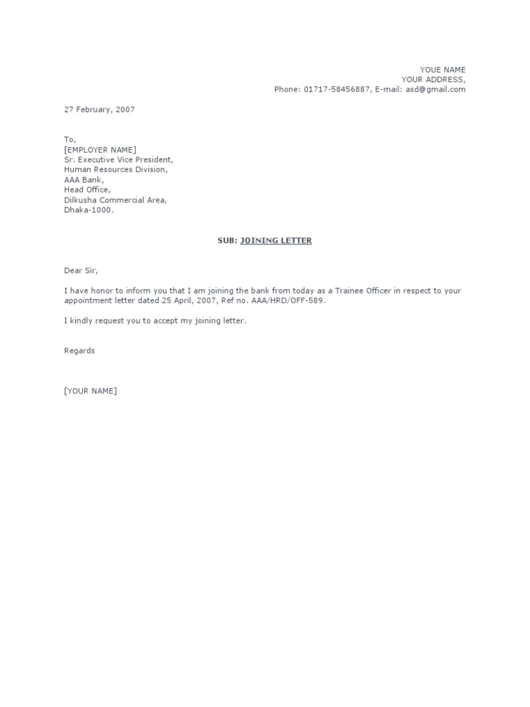 Joining Letter Format | PDF