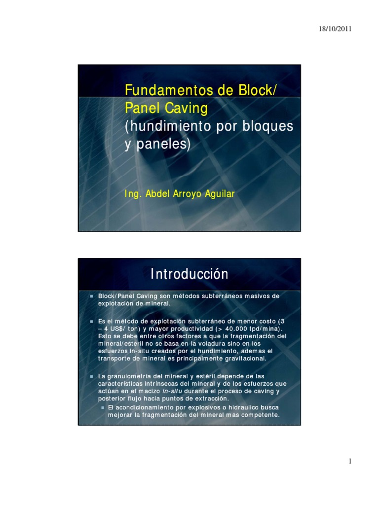 Metodo BLOCK Y PANEL CAVING | PDF | Minerales | Sustancias químicas