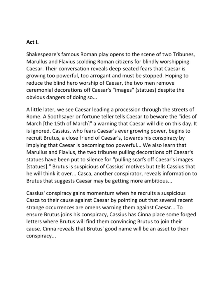 Julius Caesar Play Summary | PDF | Mark Antony | Julius Caesar