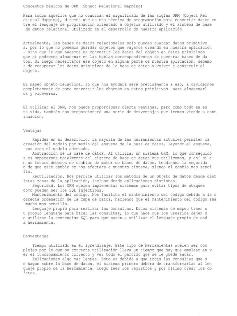 Conceptos Básicos de ORM (Object Relational Mapping) | PDF | Mapeo ...