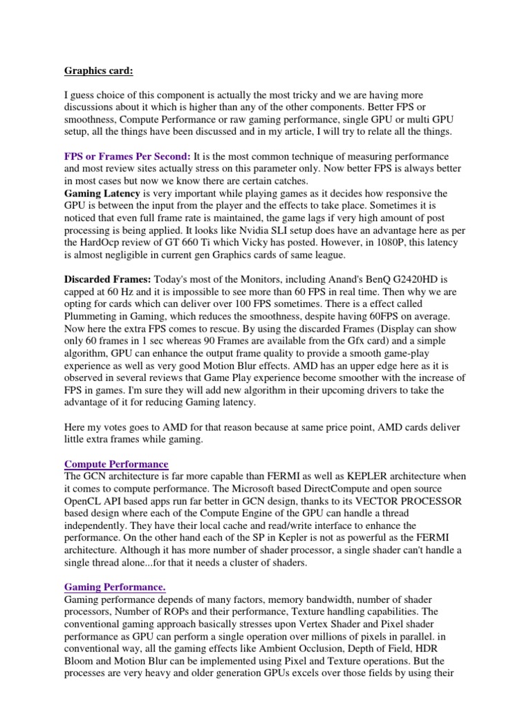 Graphics Card:: FPS or Frames Per Second | PDF | Graphics Processing Unit | Graphics