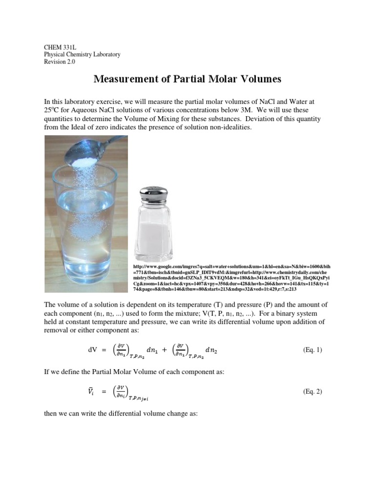 Measurement Of Partial Molar Volume Pdf Solution Concentration
