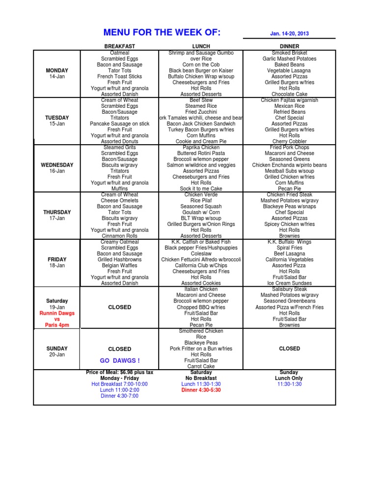 Navarro College Dining Menu | PDF | Hamburgers | Sausage