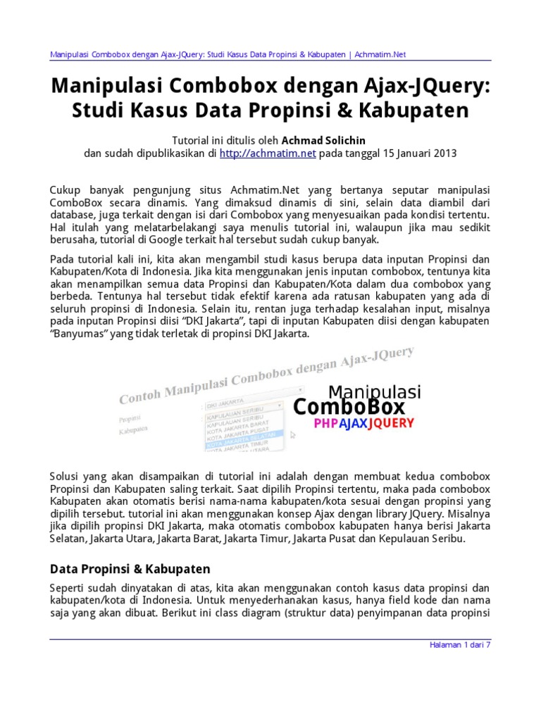 Manipulasi Combobox Dengan Ajax JQuery: Studi Kasus Data Propinsi - Kabupaten | PDF | Komputer