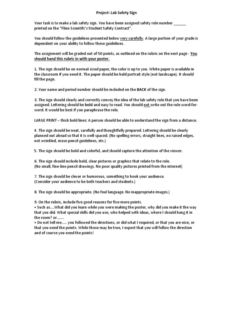 Lab Safety Poster Project | PDF | Drawing | Writing
