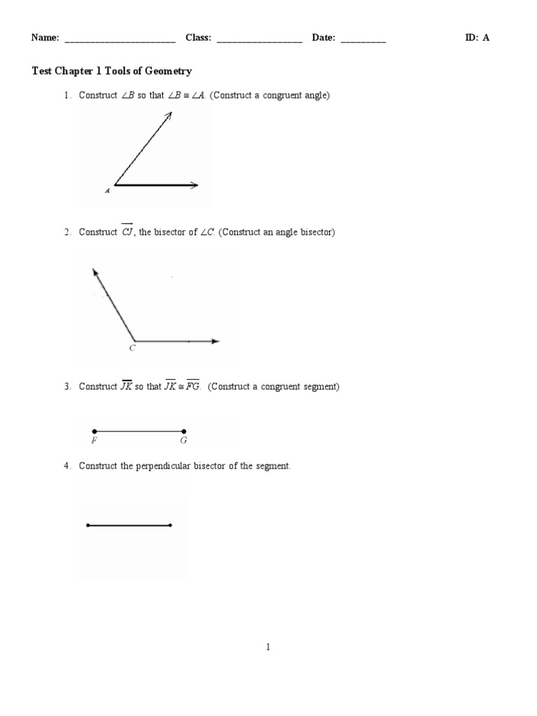 Geometry Chapter 1 Test | PDF | Rectangle | Angle