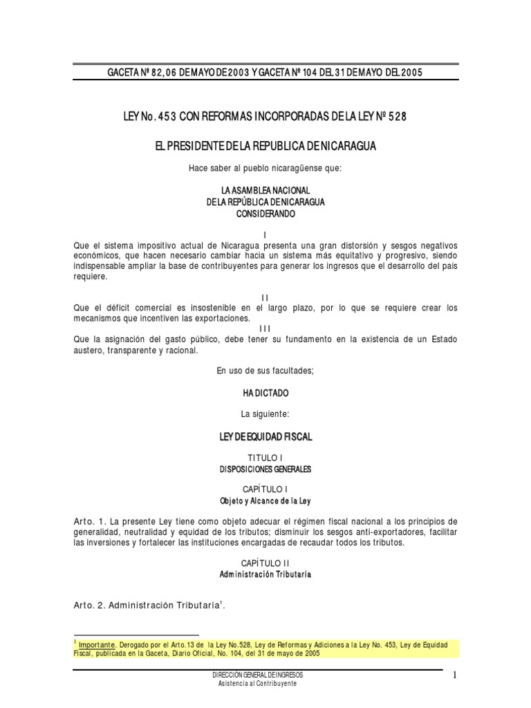 Ley 453 | PDF | Impuesto sobre la renta | Impuestos