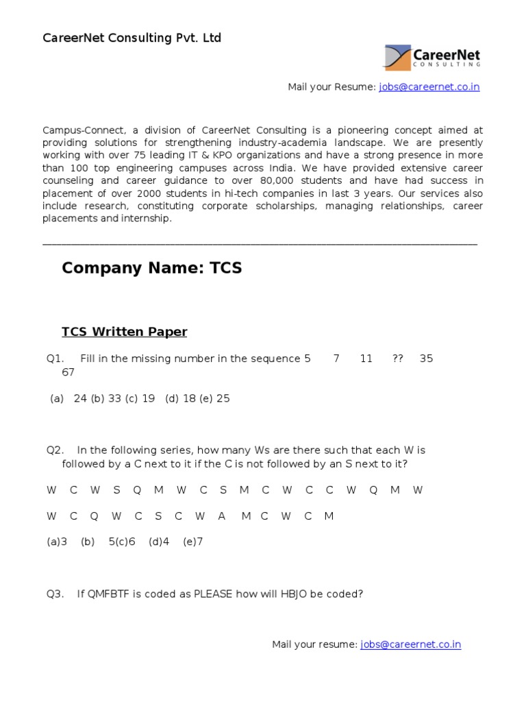 TCS Sample Question Paper | Teaching Mathematics