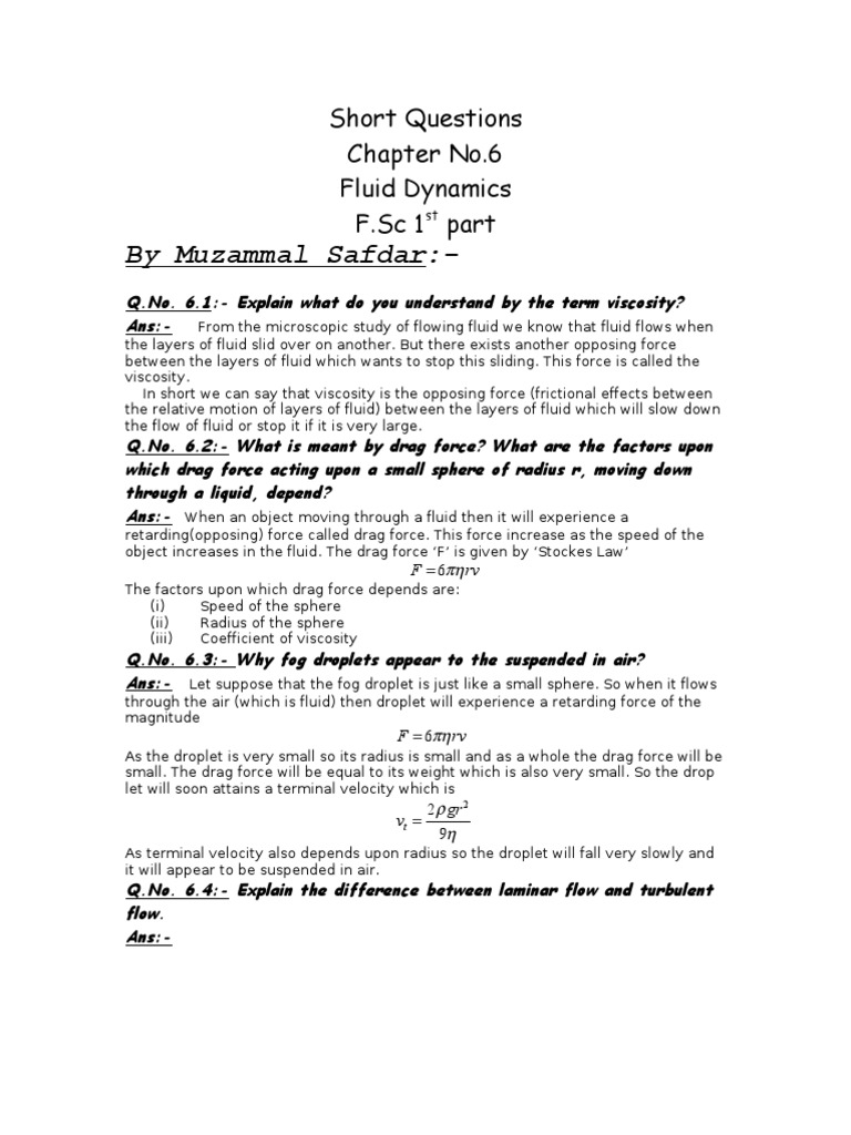 Physics Questions and Answer | PDF | Fluid Dynamics | Drag (Physics)