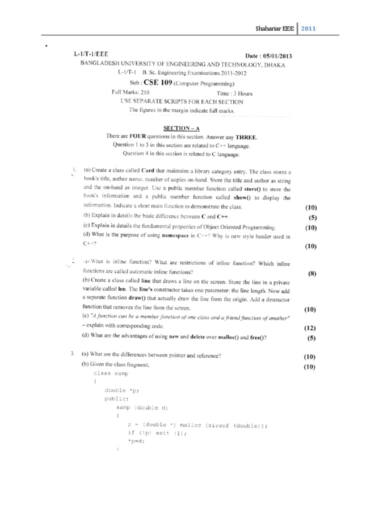 BUET CSE 109 Questions of Batch-11 | PDF