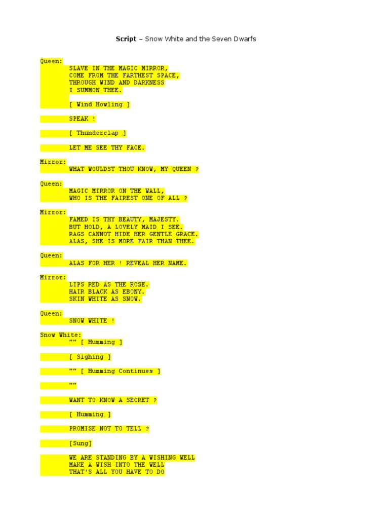 Snow White and the Seven Dwarfs Script | PDF | Snow White | Grimms ...