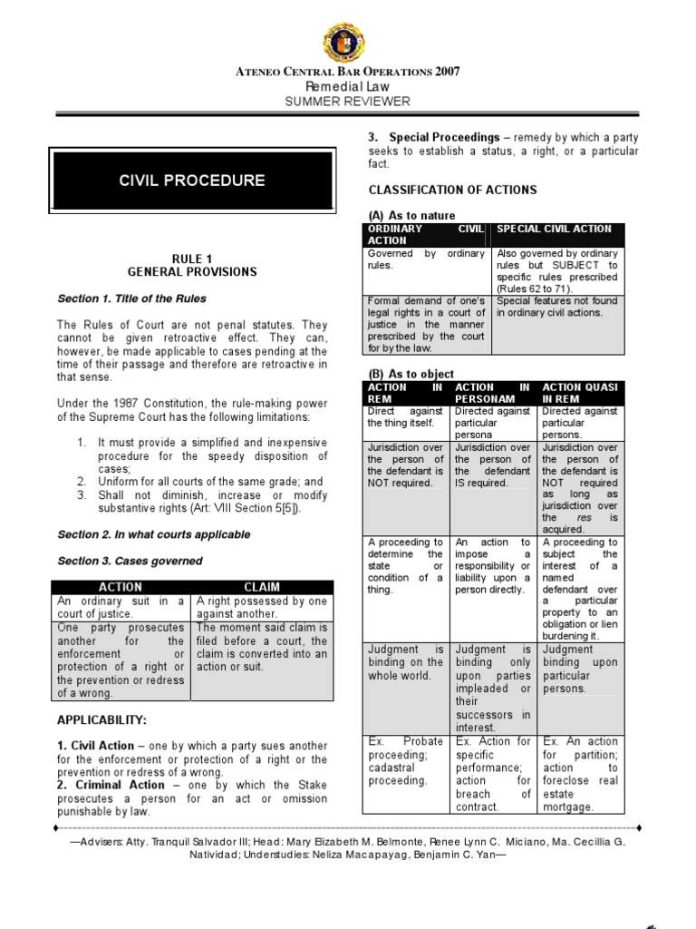 Rem Law Ateneo Reviewer | PDF | Joinder | Lawsuit