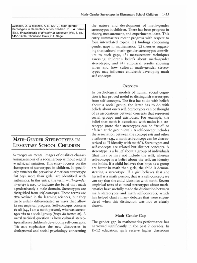 Math-Gender Stereotypes in Elementary School Children 1455 | PDF | Self ...