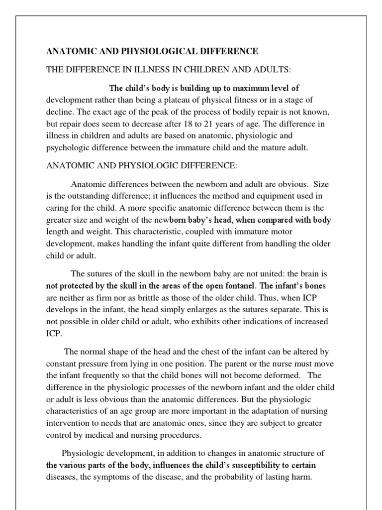 Anatomical and Physiological Differences Between Child and Adult | PDF ...