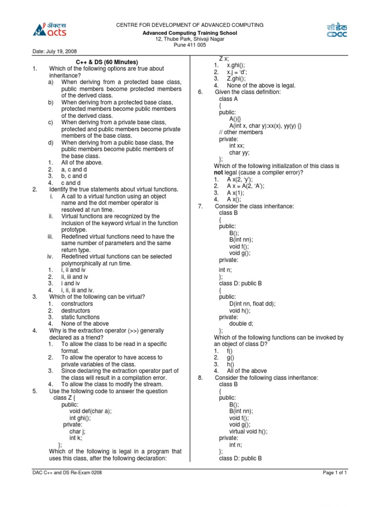 C Mcq Pdf Pointer Computer Programming Class Computer Programming