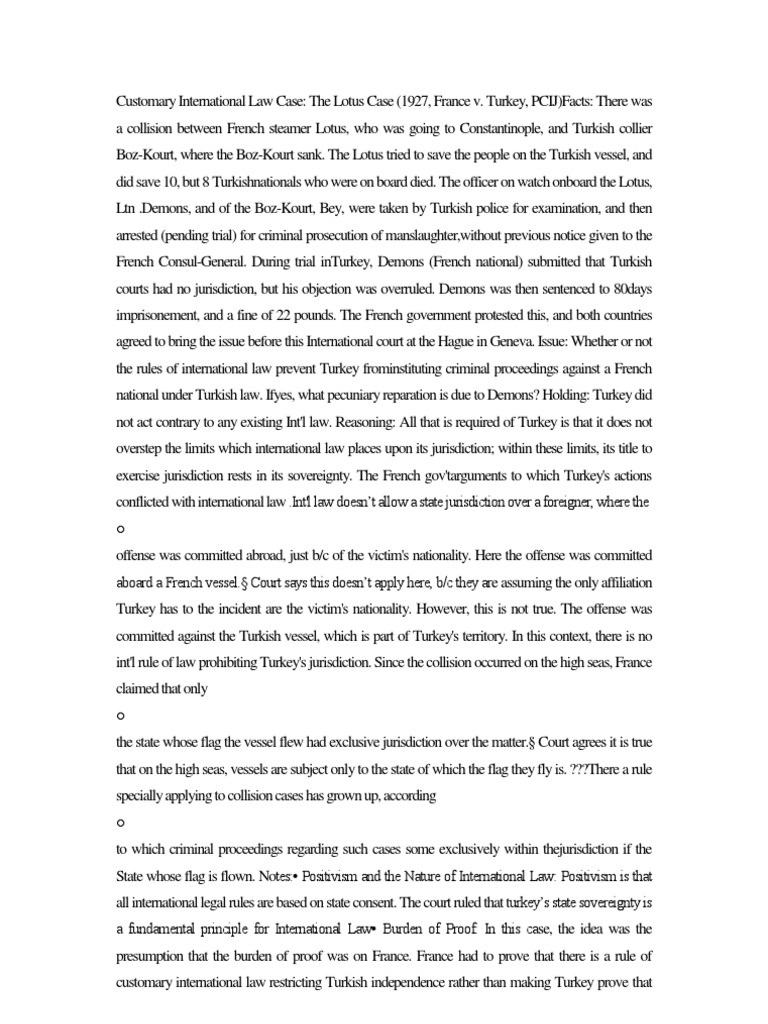 Customary International LawCase Lotus Case | PDF | Jurisdiction ...