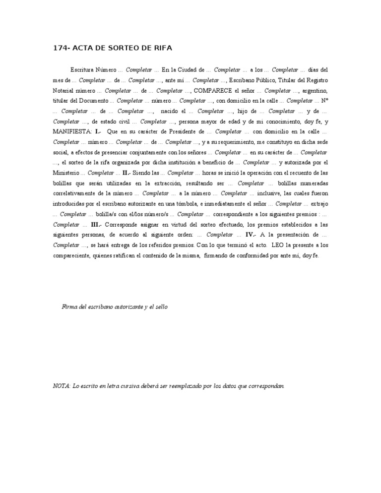 Acta de Sorteo de Rifa | PDF