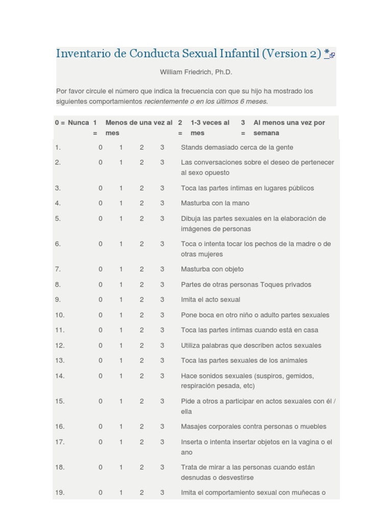 Inventario de Conducta Sexual Infantil | PDF | Educación de la primera ...