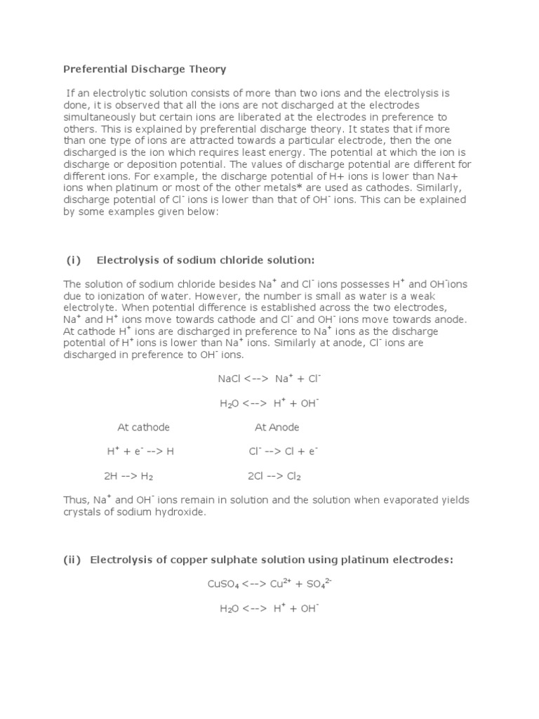 Preferential Discharge Theory | PDF | Ion | Sodium
