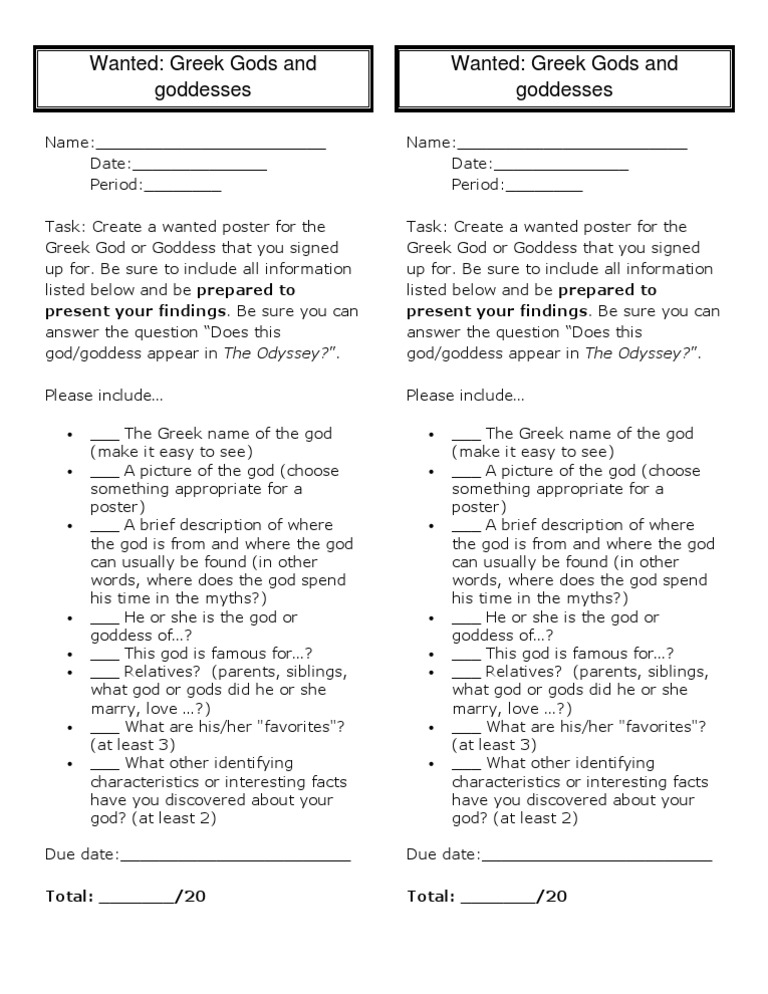 Greek God Wanted Poster Assignment | PDF