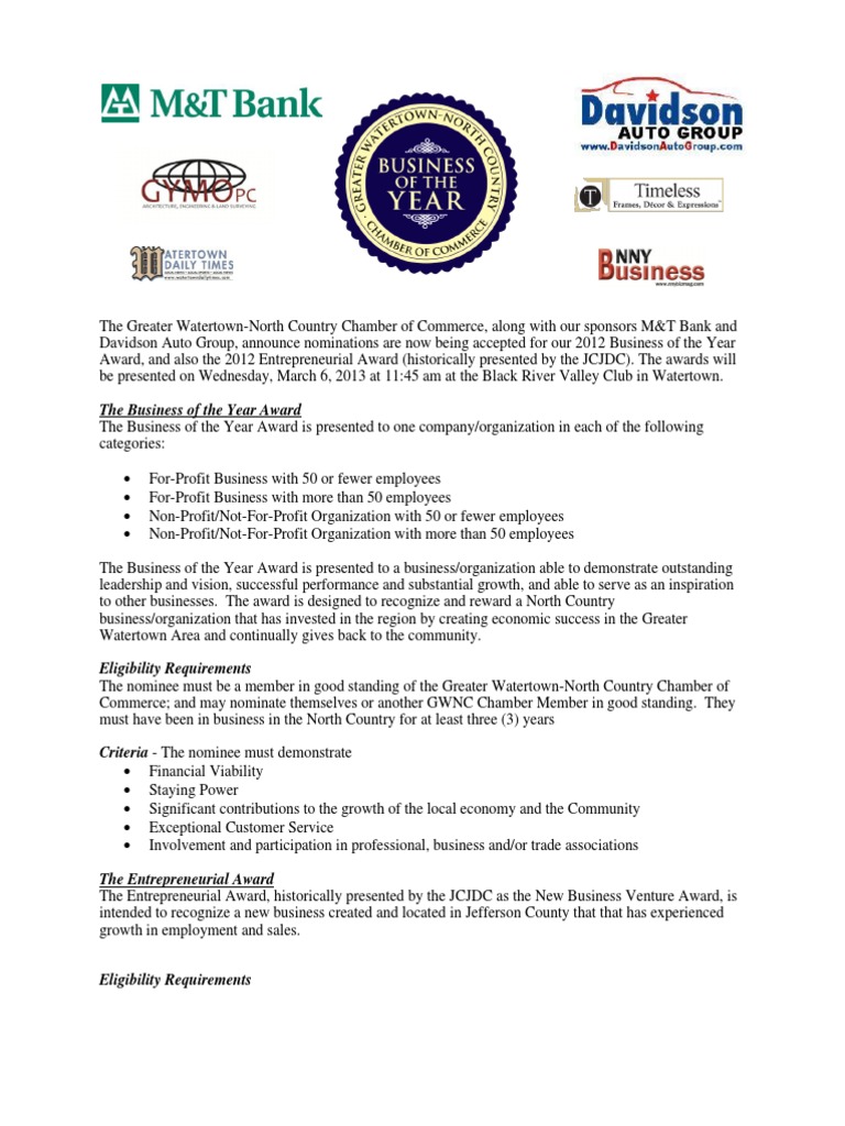 Business of The Year Awards Nomination | PDF | Nonprofit Organization ...