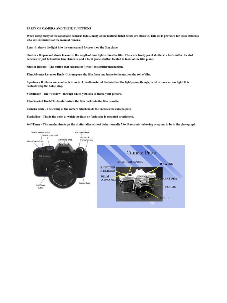 Parts of Camera and Their Functions | PDF | Camera Lens | Zoom Lens