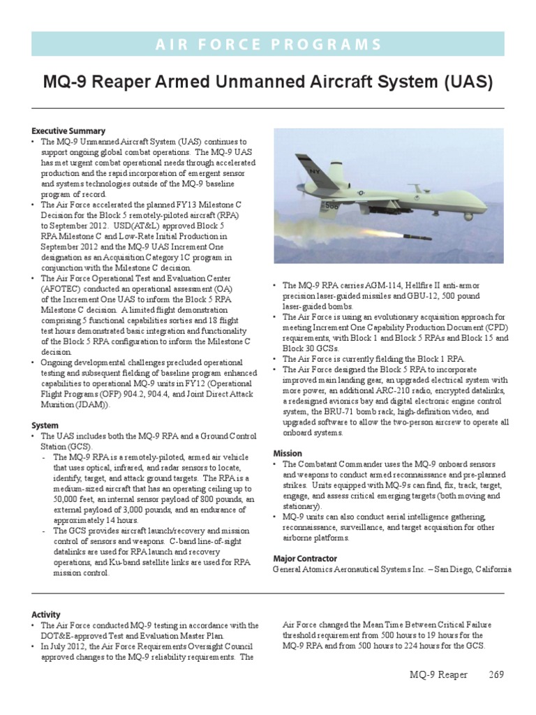 MQ-9 Reaper Armed Unmanned Aircraft System (UAS) | PDF | Unmanned ...