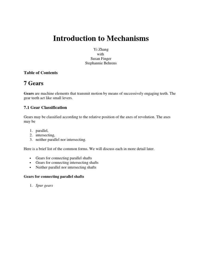 Introduction To Mechanisms: 7 Gears | PDF | Gear | Rotation Around A ...