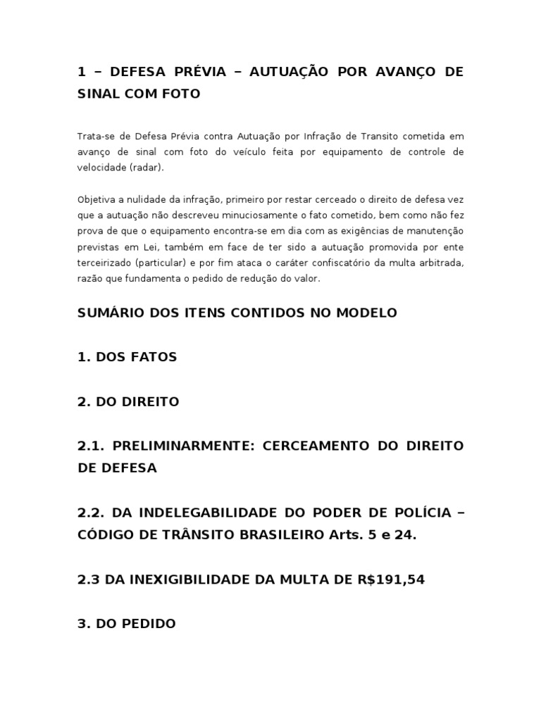 Modelo Defesa Multa de Transito | PDF | Poder Policial (Lei ...