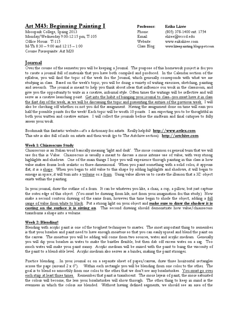 Journal Instructions SP13 | PDF | Composition (Visual Arts) | Paintings