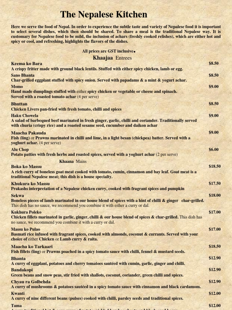 Nepalese Kitchen Menu | PDF | Curry | South Asian Cuisine