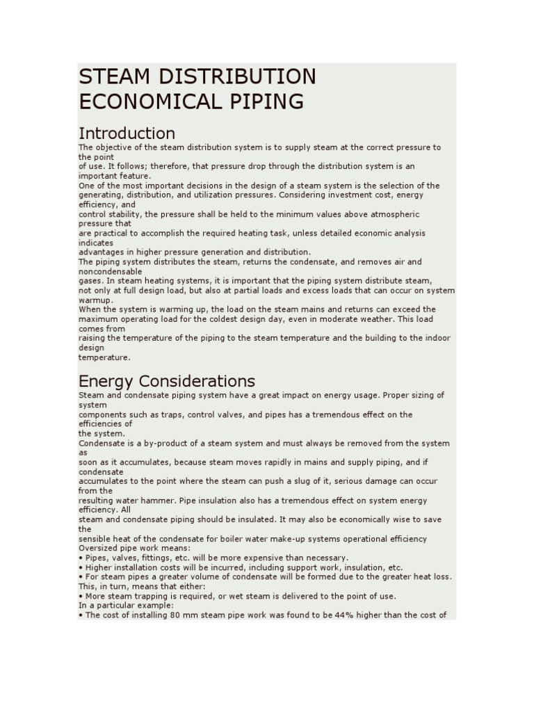Steam Distribution Economical Piping | PDF | Steam | Pipe (Fluid ...