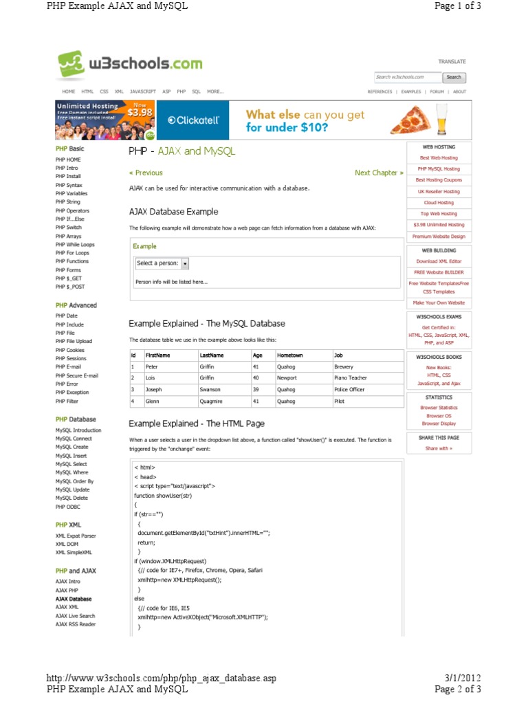 Ajax and Mysql | PDF | Ajax (Programming) | Php