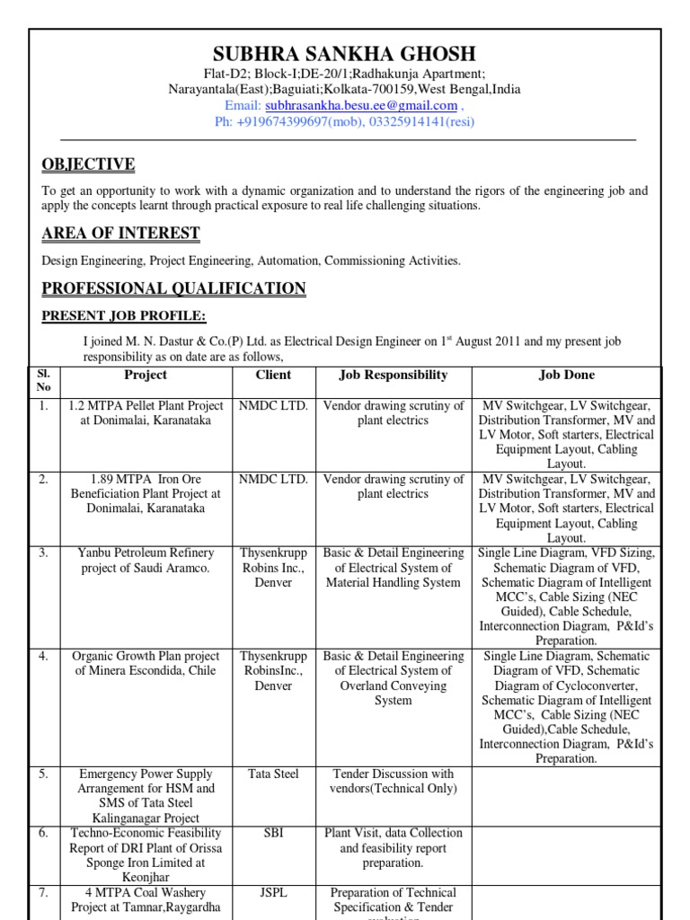 Seeking a challenging role in design engineering: Resume of Subhra Sankha Ghosh | PDF