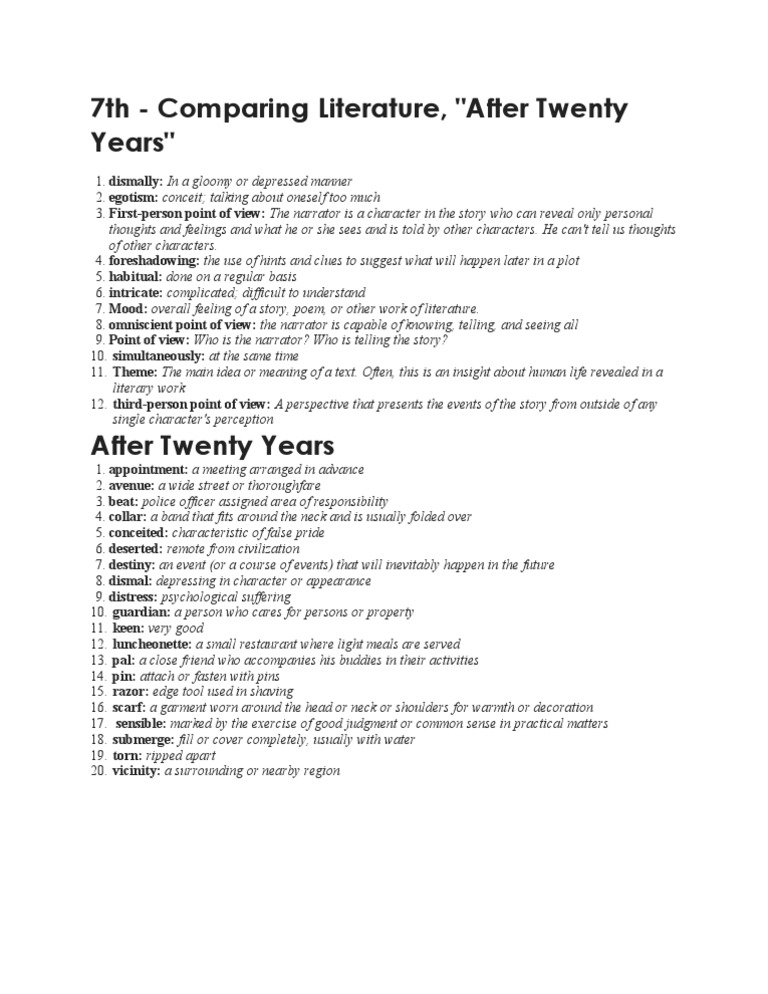 7th - Comparing Literature, "After Twenty Years" | PDF | Philosophy ...