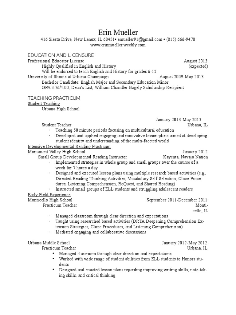 Mueller Resume (2013) | PDF | Lesson Plan | Teachers