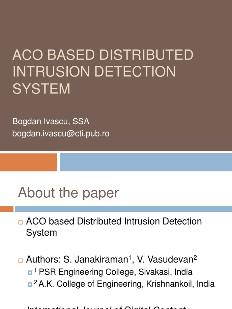 Ant Colony Optimization Based Distributed Intrusion Detection System ...